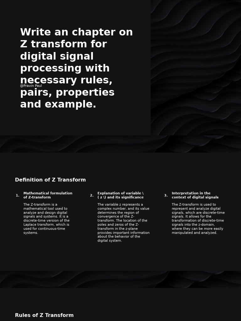 Write An Chapter On Z Transform For Digital Signal Processing With Necessary Rules, Pairs ...
