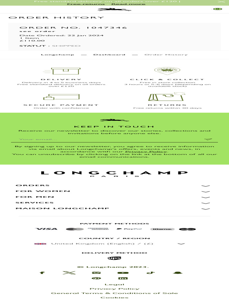 Longchamp Order History and Delivery Info | PDF