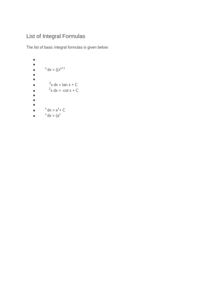 Integral Calculus Basic Formula | PDF