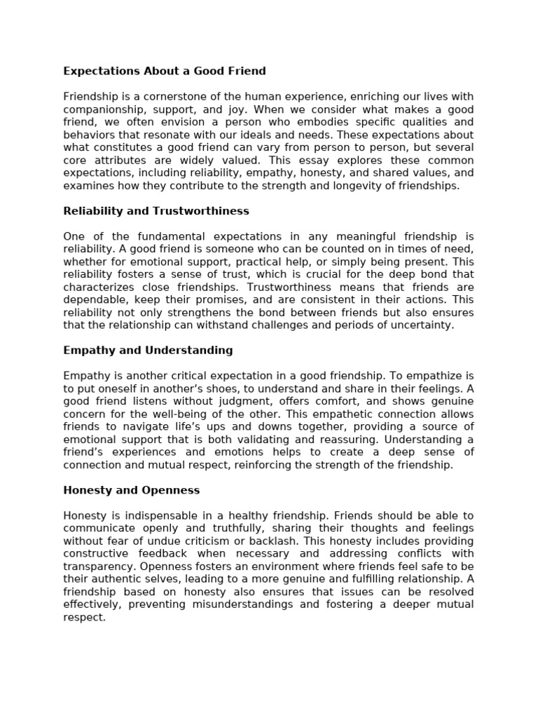 Expectations About A Good Friend | PDF