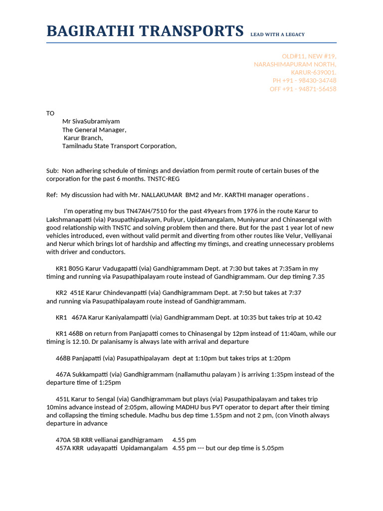 Bus Timing Complaint Letter To GM 2024 | PDF | Bus | Transport