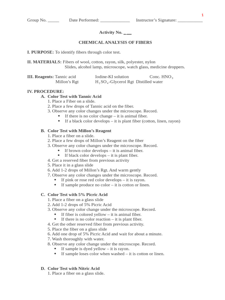 Activity 10 Chmeical Anaylysis of Fibers | PDF | Rayon | Fibers