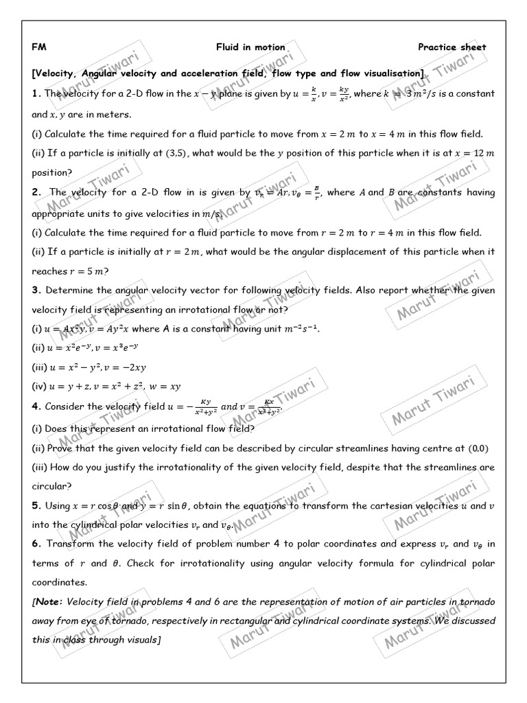 Fluid in Motion First Installment | PDF | Velocity | Coordinate System