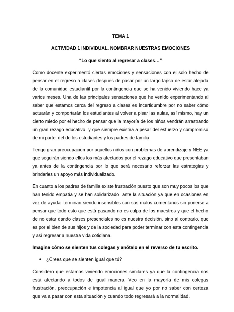 Emociones del regreso a clases post-pandemia | PDF | Las emociones ...