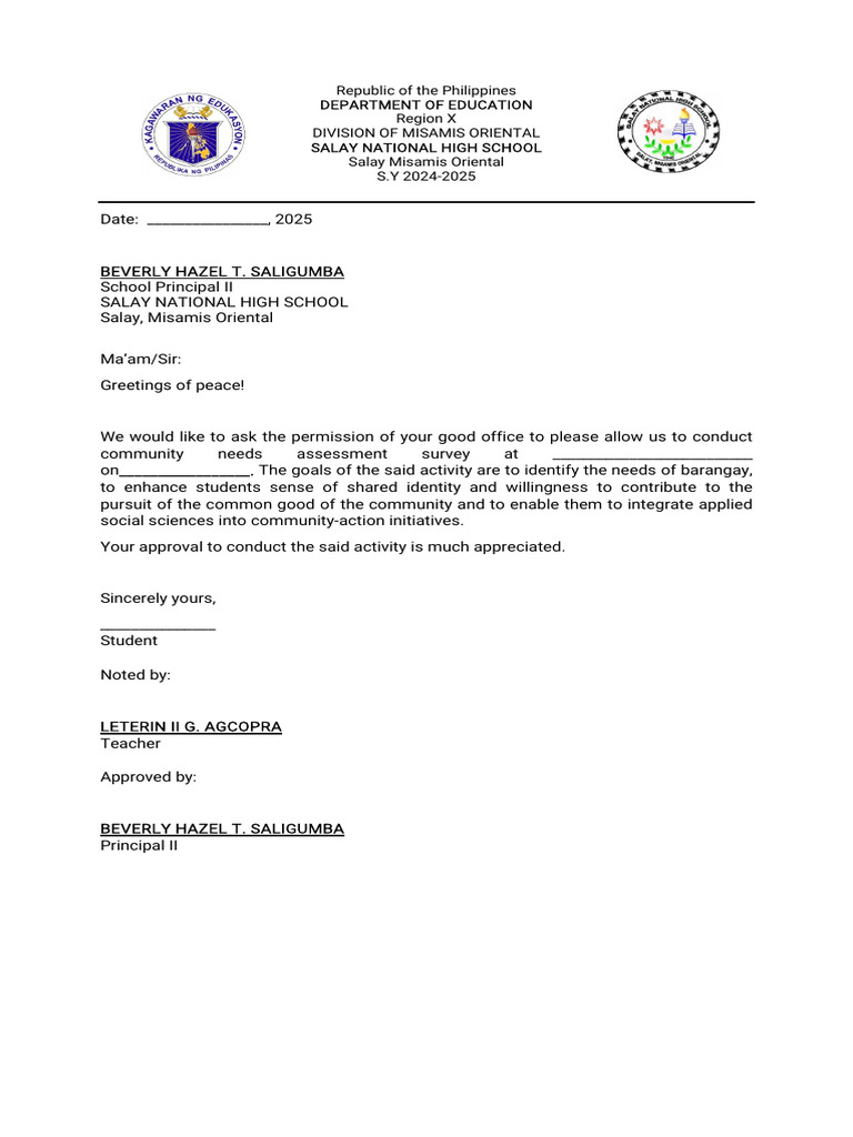 Letter For Principal Brgy Captain - 124212 | PDF