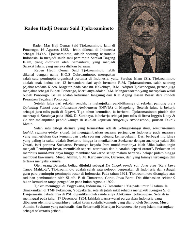 Raden Hadji Oemar Said Tjokroaminoto | PDF