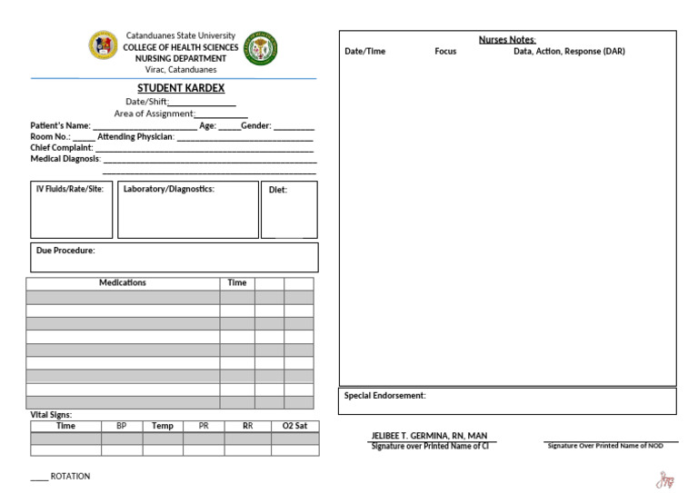 Nursing Student Kardex Template | PDF