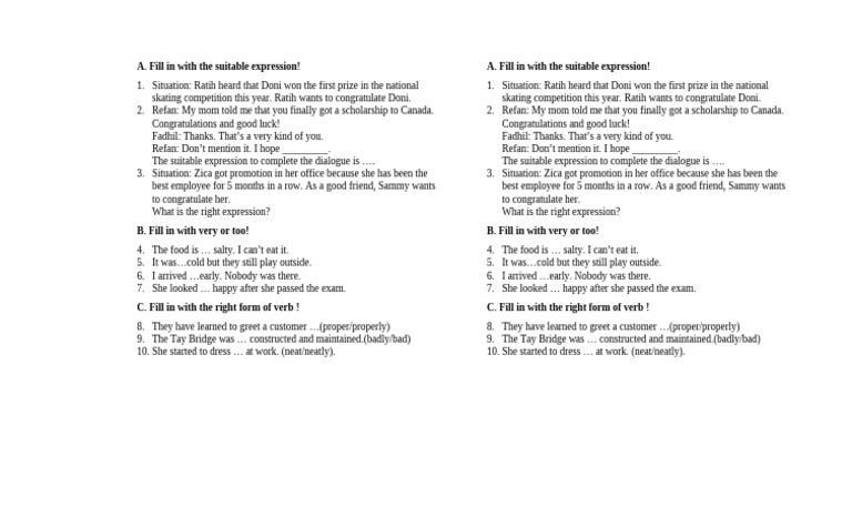 Soal Congratulation, Too, Very, Adverb | PDF