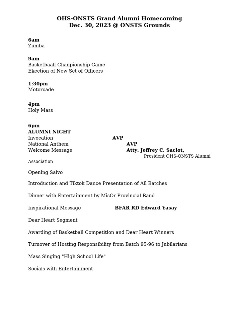 OHS ONSTS Grand Alumni Homecoming Program | PDF