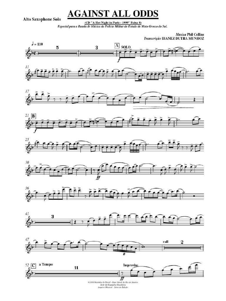 Against All Odds Solo Sax | PDF