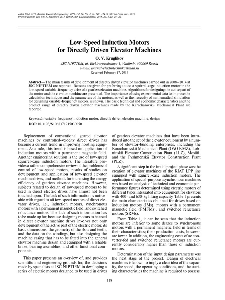 Low-Speed Induction Motors for Elevators | PDF | Electric Motor | Elevator