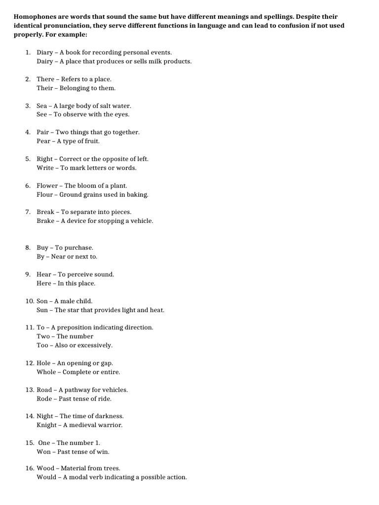Common Homophones Explained | PDF | Linguistics