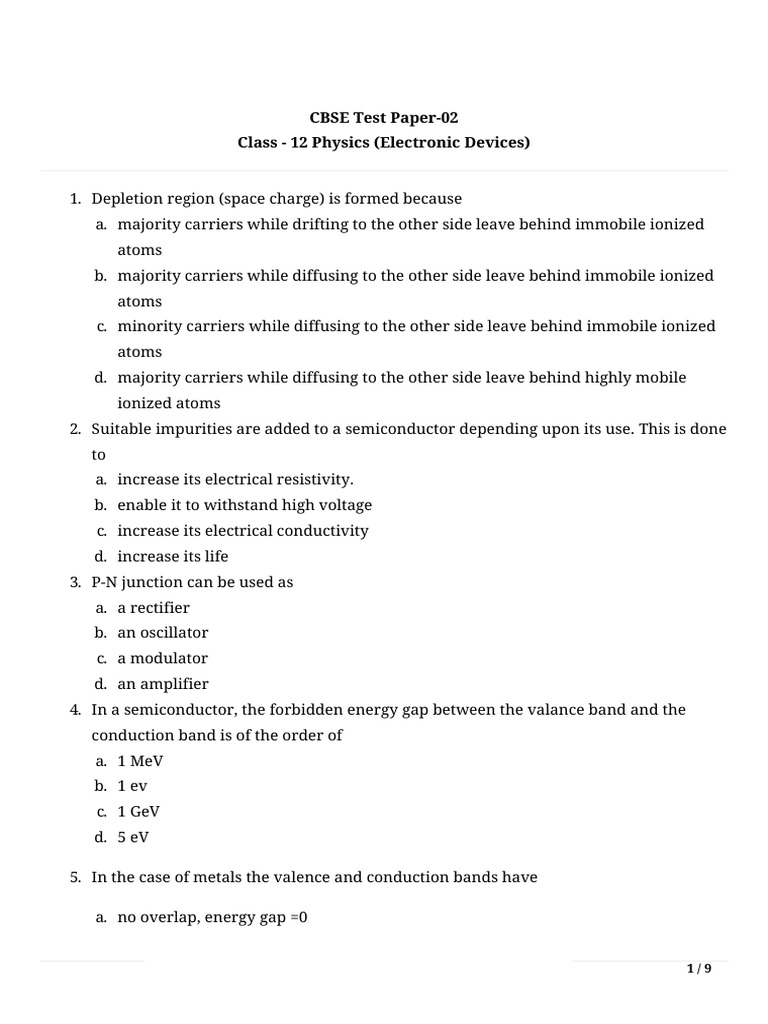 ElectronicDevices Paper 02 | PDF | P–N Junction | Semiconductors