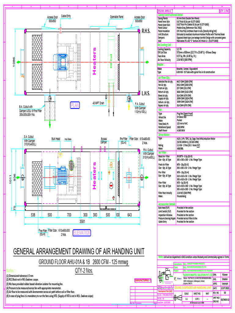 Ceiling Suspended AHU Construction Details | PDF | Mechanical Engineering