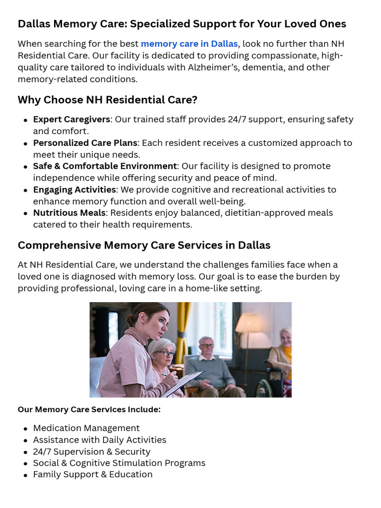 Dallas Memory Care Specialized Support For Your Loved Ones | PDF