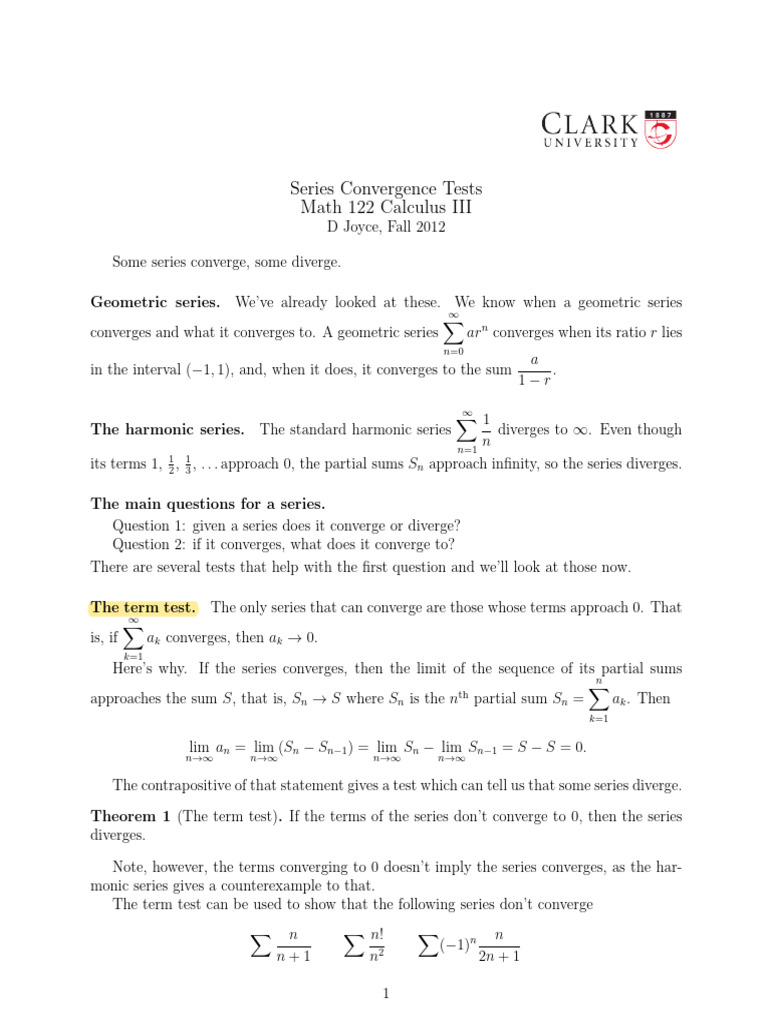 Series Convergence Test | PDF | Limit (Mathematics) | Series (Mathematics)
