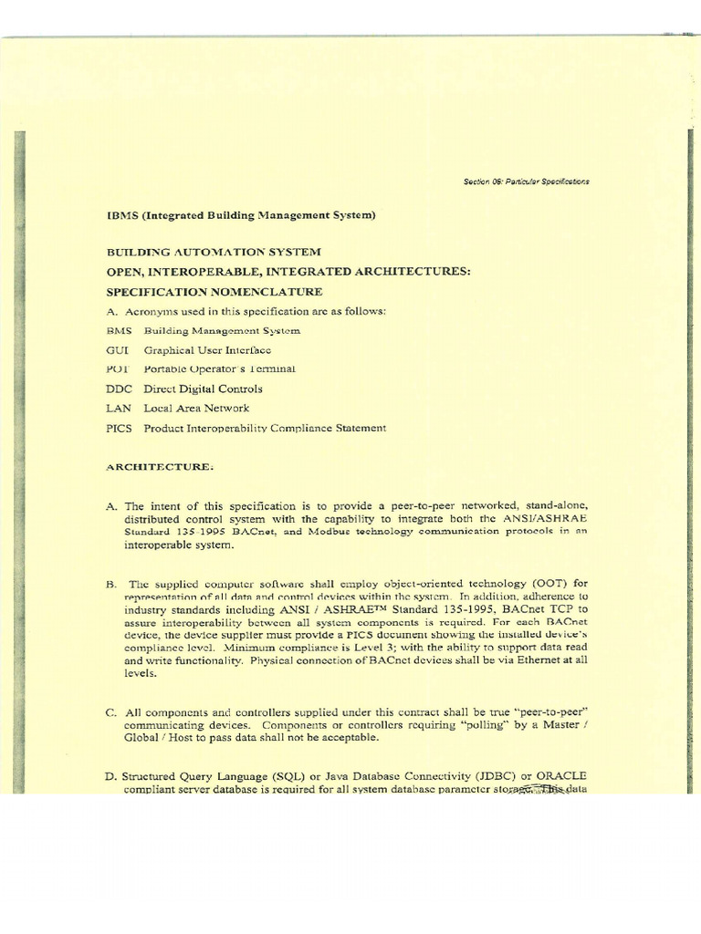 Techinical Specification of Integrated Building Management System (IBMS ...