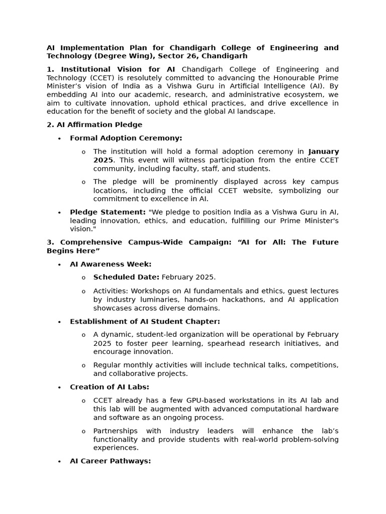 AI Implementation Plan For CCET | PDF | Artificial Intelligence | Intelligence (AI) & Semantics