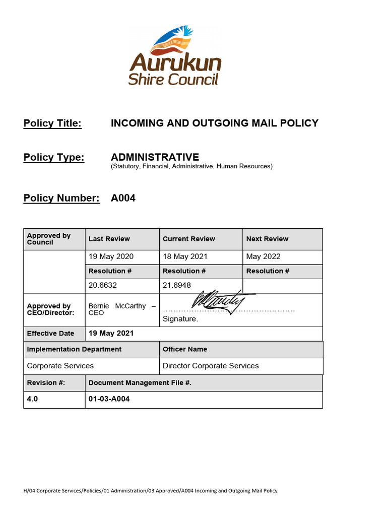 Incoming Outgoing Mail Policy | PDF | Mail | Postage Stamp