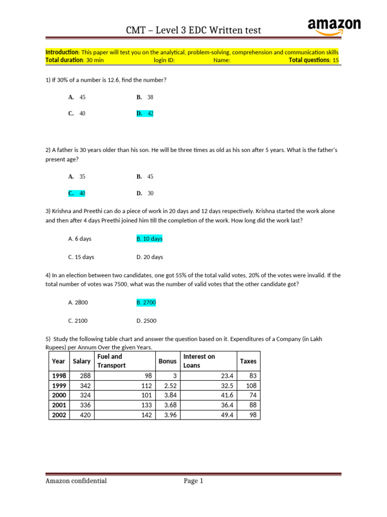 EDC - Sample Test Paper - Previous Cycle | PDF