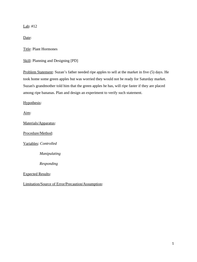 Lab #12 - Plant Hormones (Grade 11) | PDF