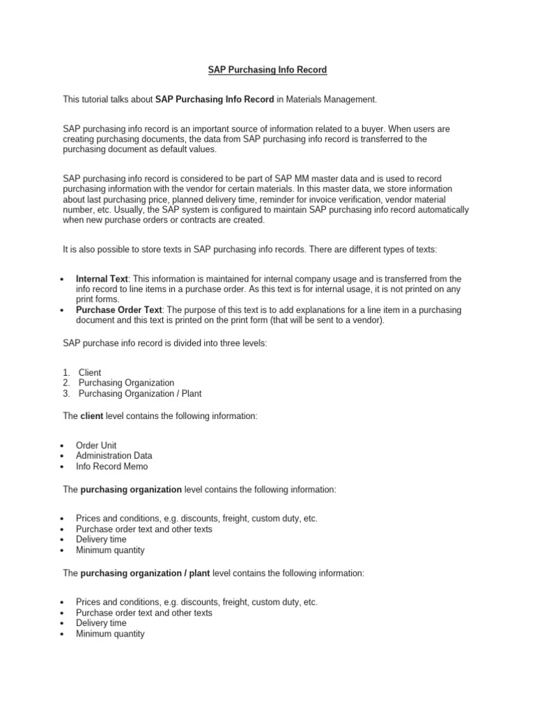 Sap Purchasing Info Record Pdf Prices Invoice 9977