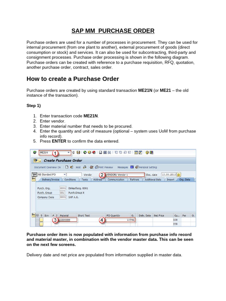 Sap MM Purchase Order | PDF | Invoice | Business
