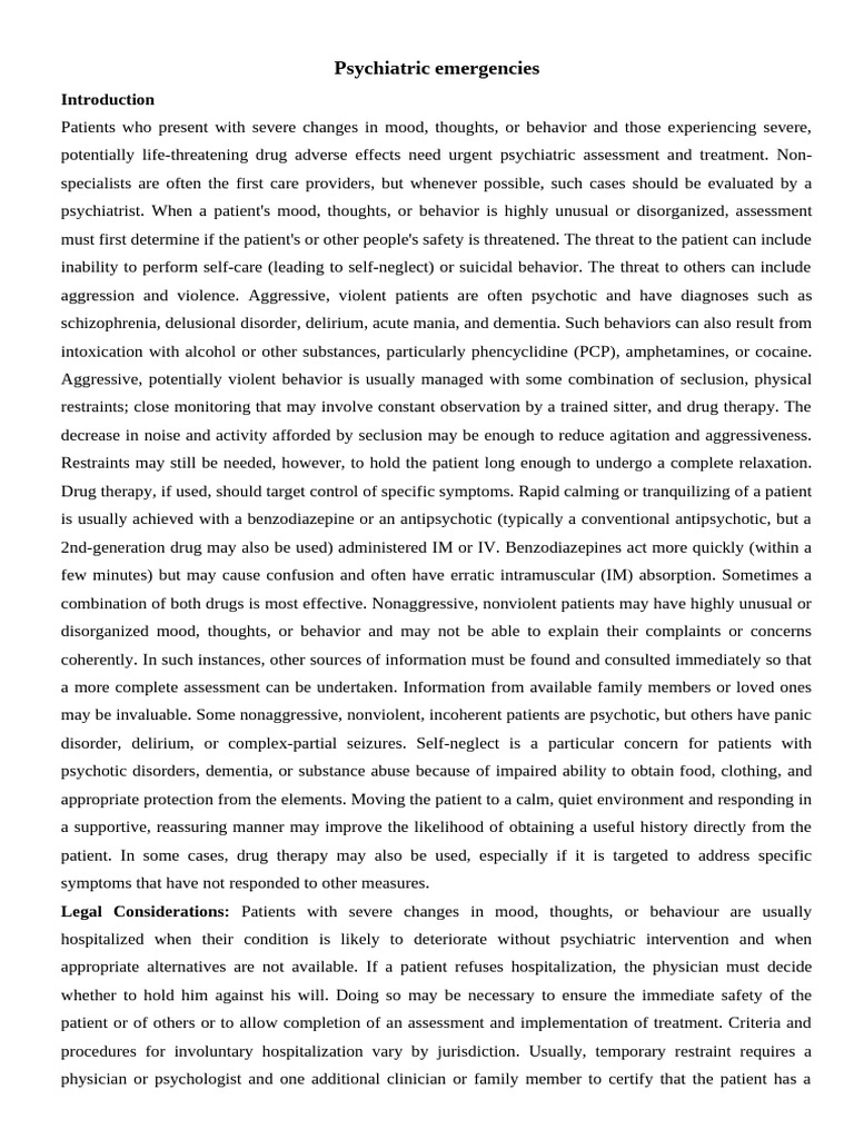 Managing Psychiatric Emergencies | PDF | Mental Disorder | Suicide