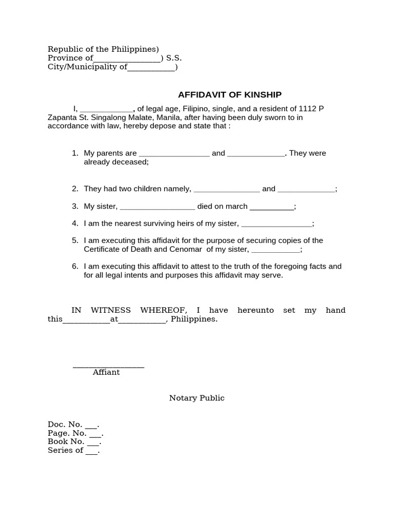 Affidavit of Kinship | PDF