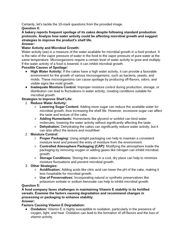 Detailed Answers For 10 Marks | PDF | Vitamin E | Water