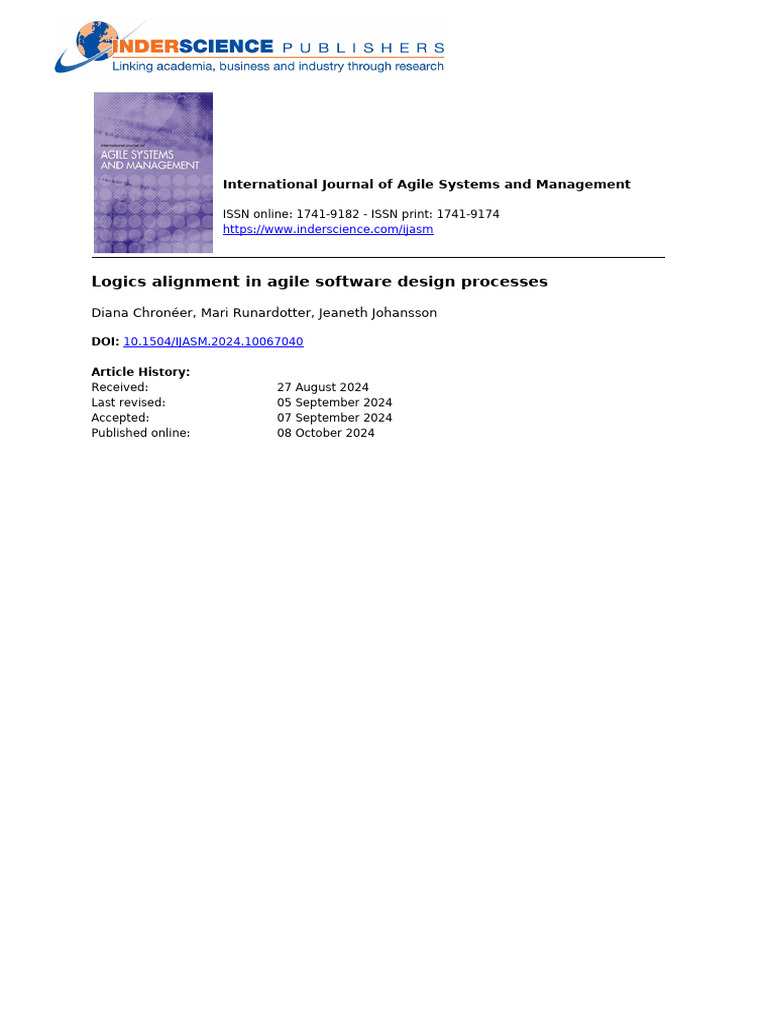 chronéer-et-al-2024-logics-alignment-in-agile-software-design-processes | PDF | Agile Software ...