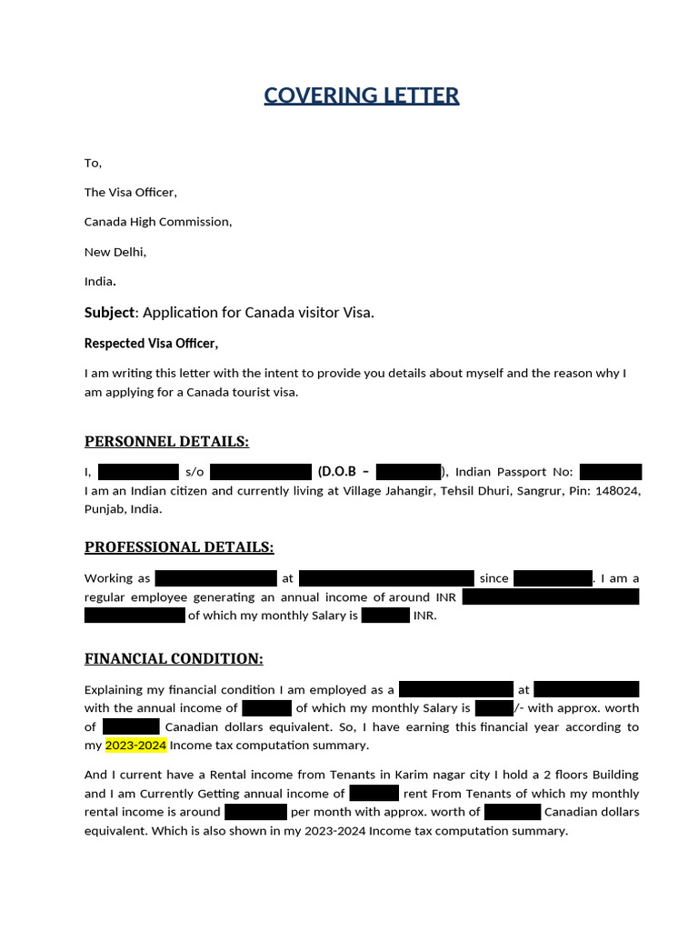Canada Cover Letter Sample 19 July 1 | PDF | Travel Visa