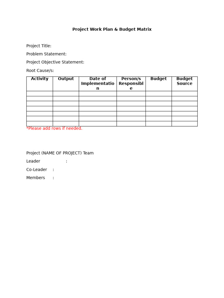 Project Work Plan Template | PDF