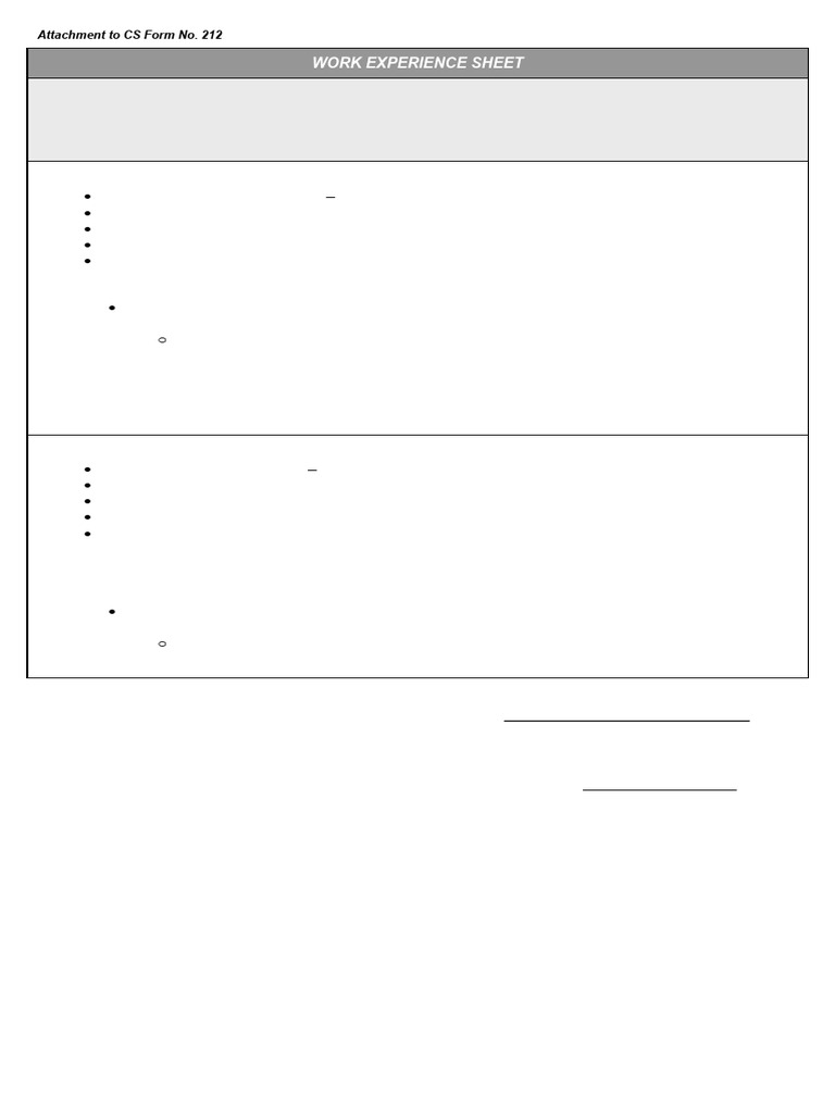 Work Experience Sheet Template | PDF