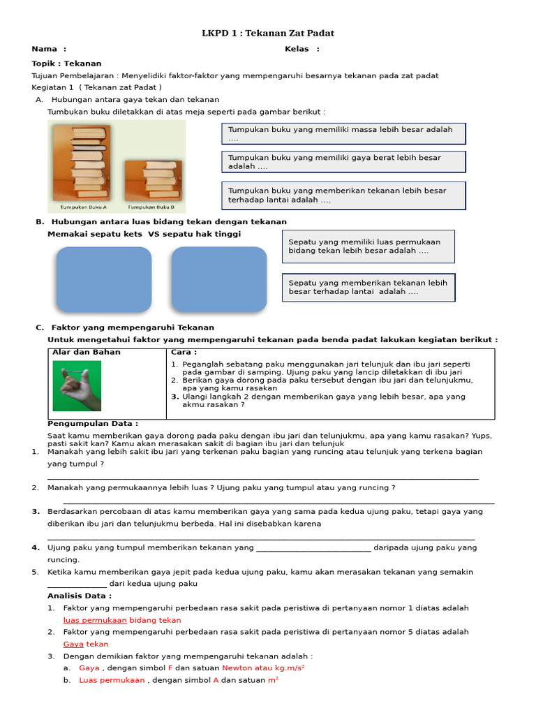 LKPD 1 Tekanan Zat Padat | PDF