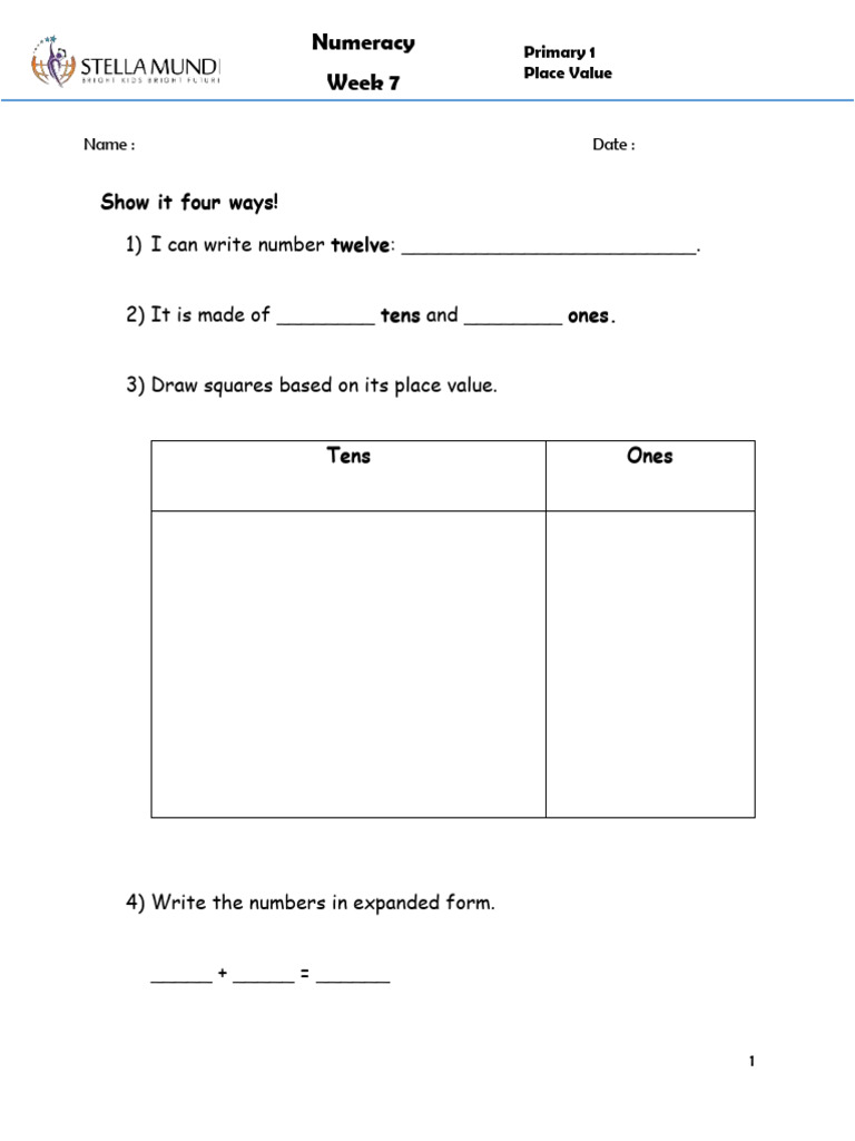 Numeracy P1 W7 | PDF