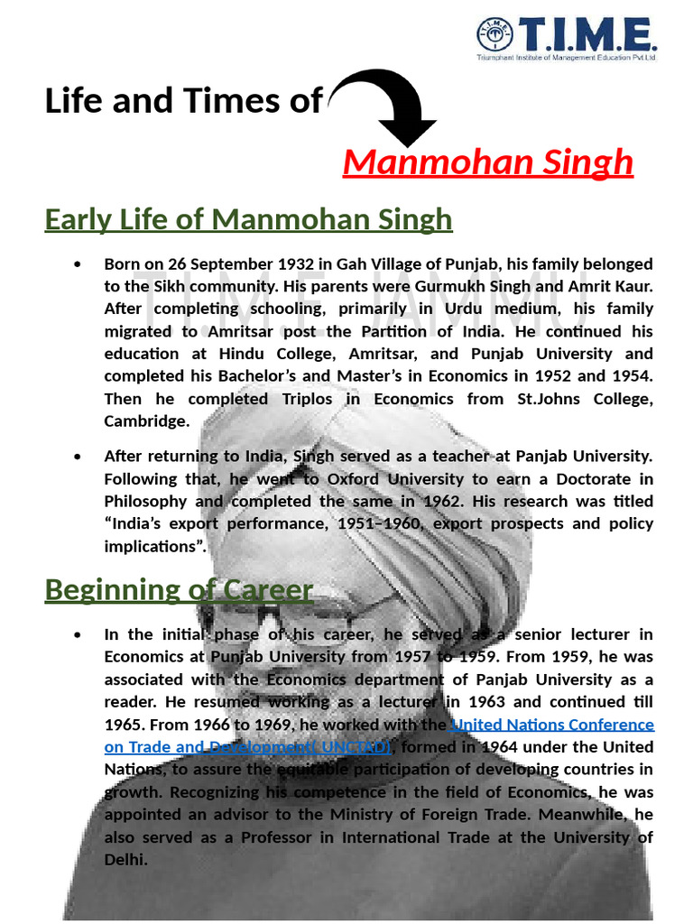 Life and Times of MANMOHAN SINGH | PDF | Economies | Government
