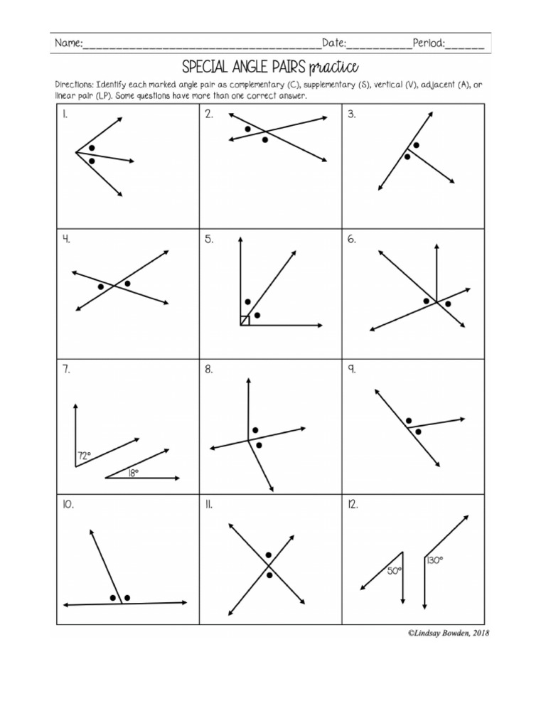 Angle Pairs wORKSHEET | PDF