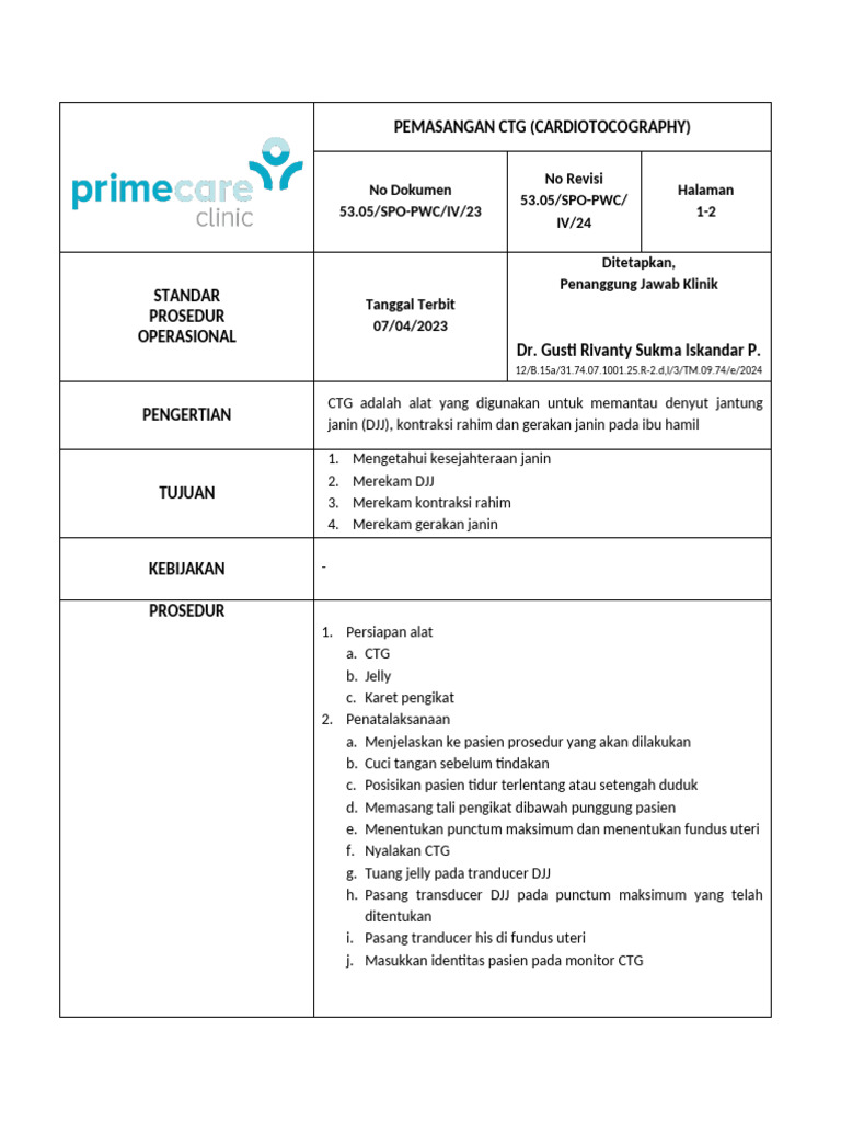 5. SPO PEMASANGAN CTG | PDF