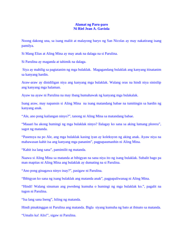 Alamat NG Paru-Paro Manuscript | PDF