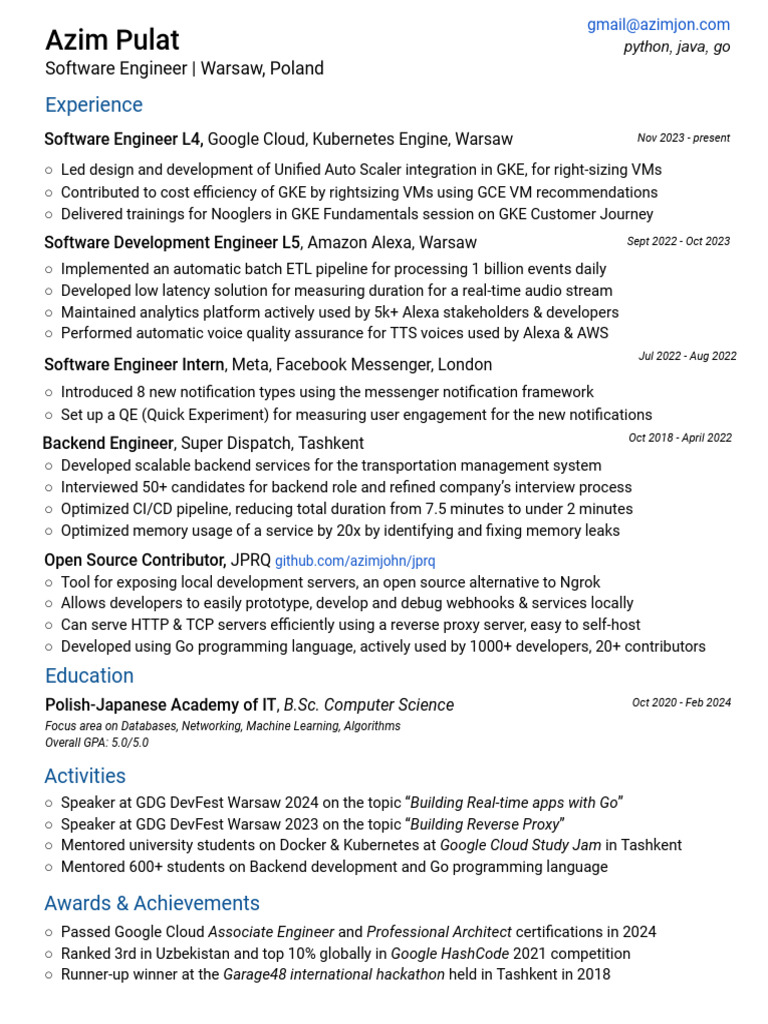Azim Pulat's CV | PDF | Cloud Computing | Computing