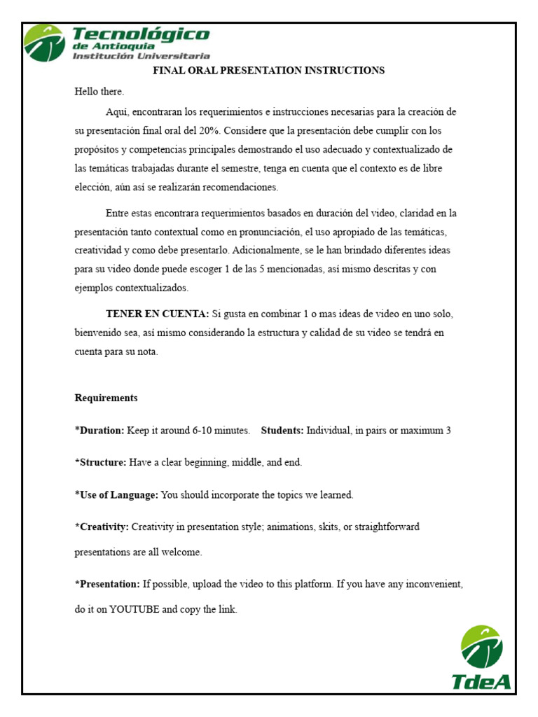 Final Oral Presentation - Level I | PDF