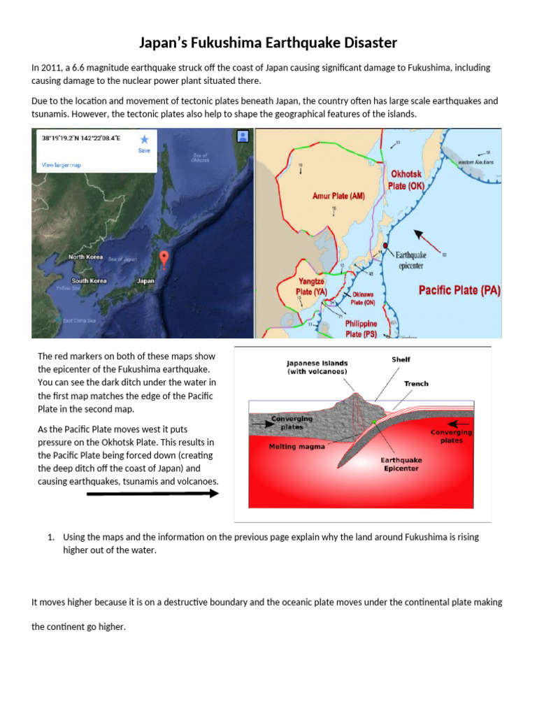 W11 - L1 -Tectonic Plates Japan - Worksheet | PDF | Earthquakes | Plate ...