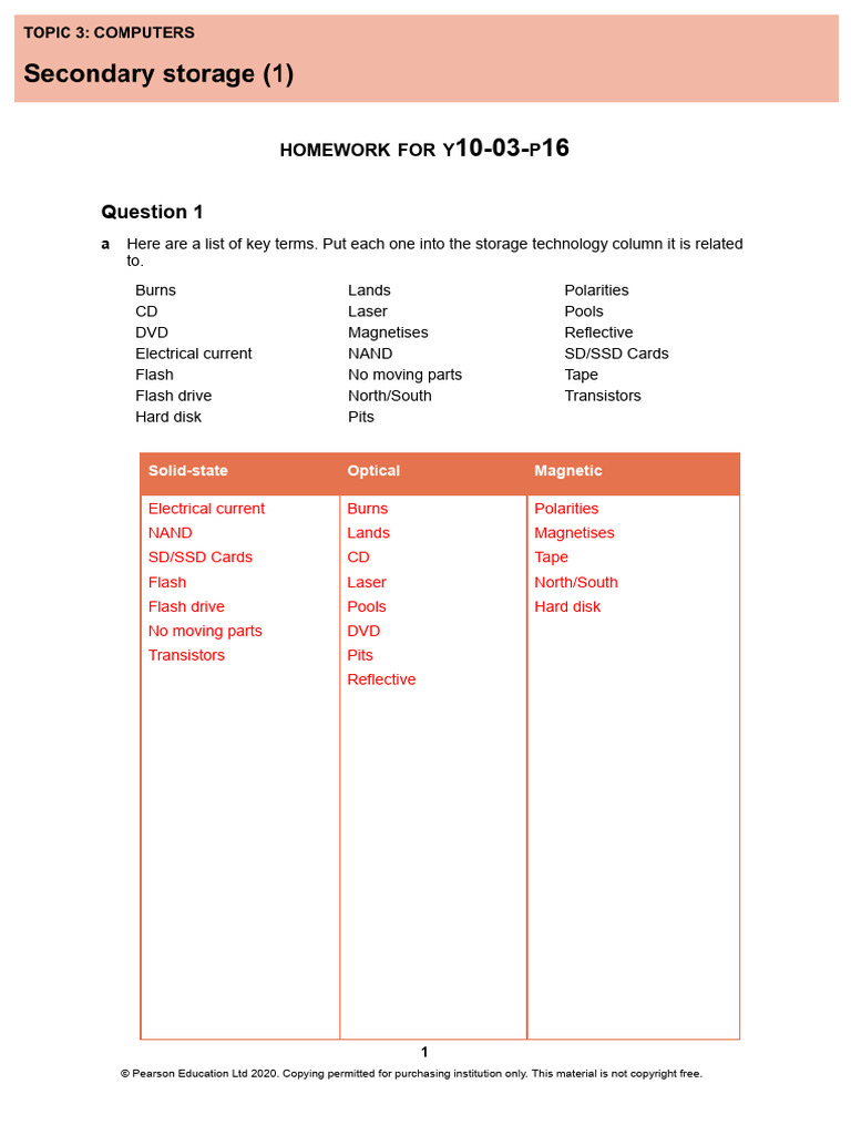 Hamzeh Al Jazzar - Y10 - 03 - P16 - Homework | PDF | Flash Memory | Solid State Drive