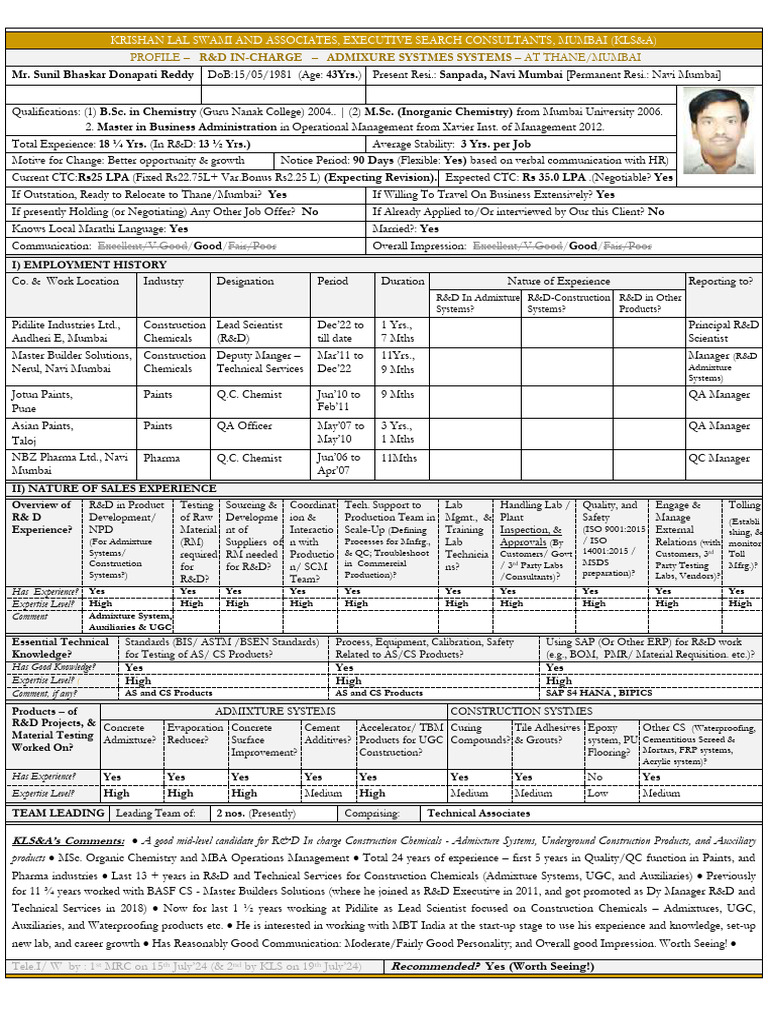 5.KLS&A.MBTIndia.R&DIncharge.AS-Thane.Mr.SunilBReddy.060824.MRC | PDF | Concrete | Building ...