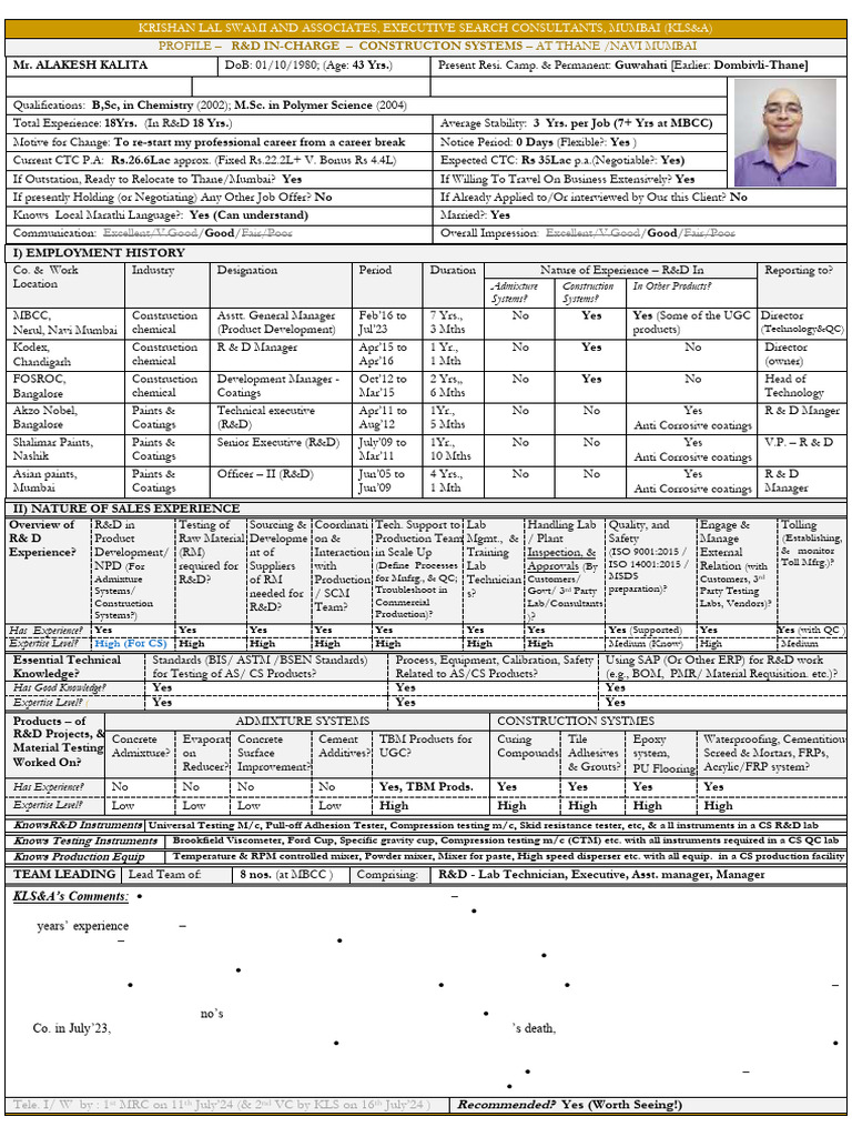 2.KLS&A.MNC.ConChem.R&DIncharge.CS.Mr.AlakeshKalita.180724 | PDF | Epoxy | Secondary Sector Of ...
