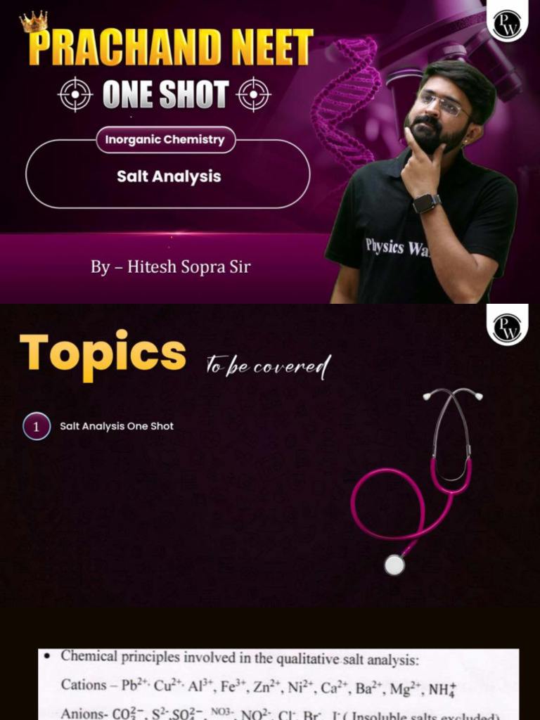 Salt Analysis (One Shot) - Class Notes - Prachand NEET 2025 | PDF