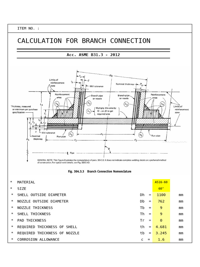 Branch Connection Thickness Calculations | PDF | Mechanical Engineering ...