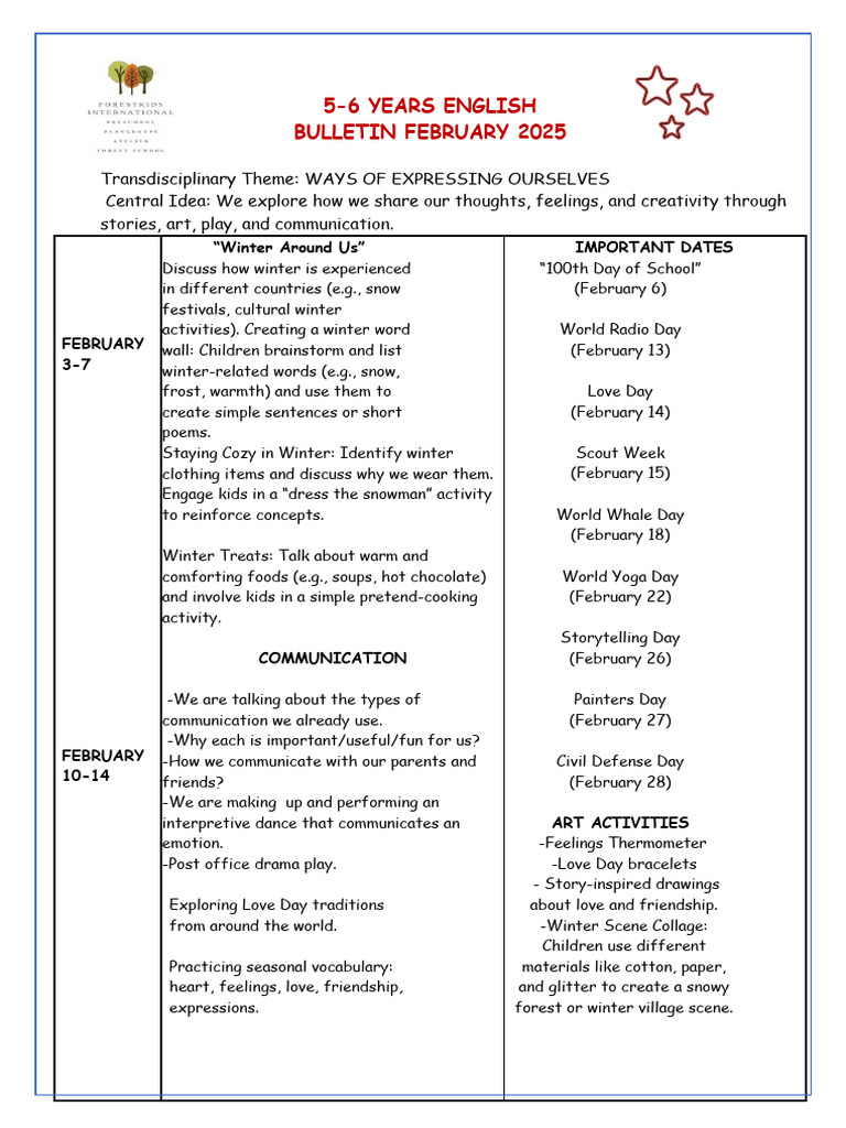 February 2025 English Bulletin Activities | PDF | Communication