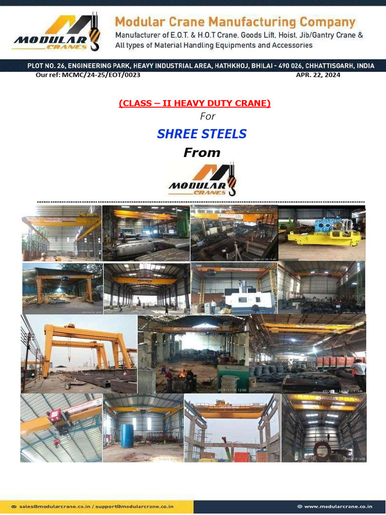 0023 - 22.04.2024 - SHREE STEELS - DG EOT CRANE CAP 10 TON, SPAN - 19 MTR, HEIGHT - 6 MTR | PDF ...